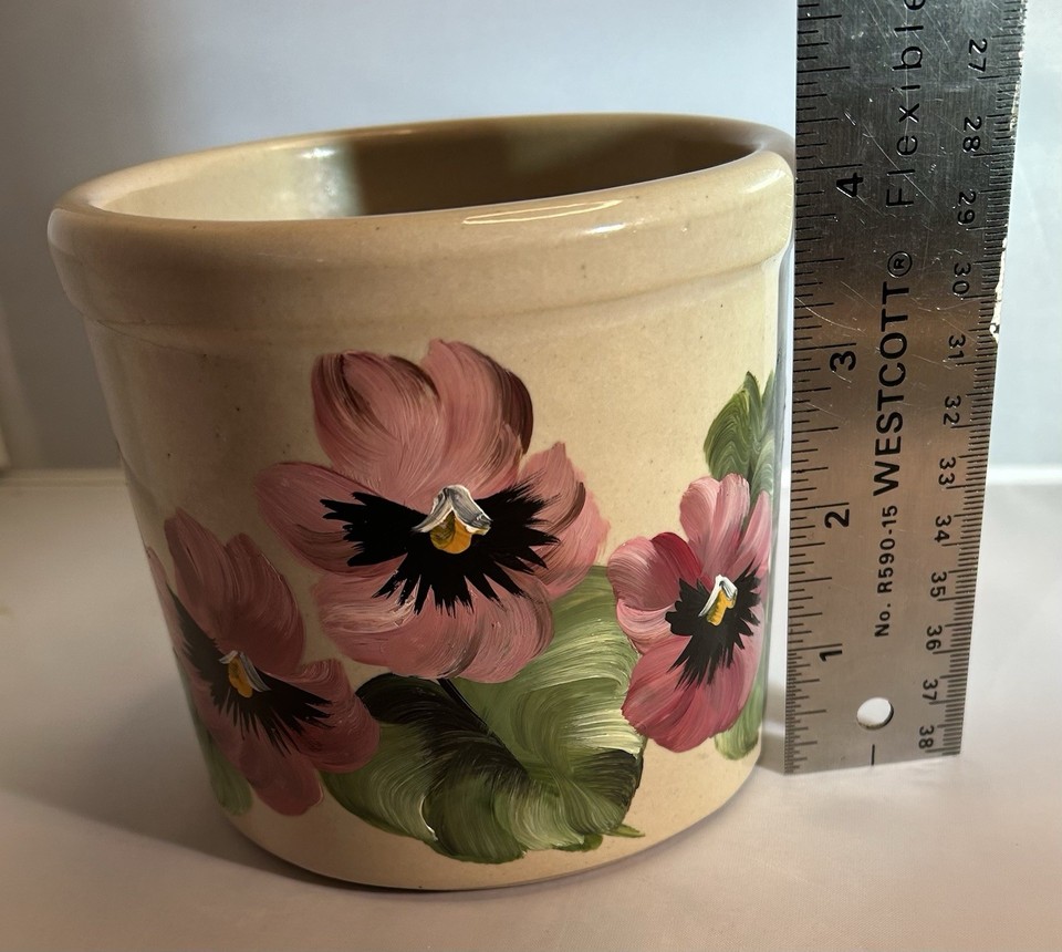 Handpainted Stoneware Crock with Floral Design Signed By Artist | eBay