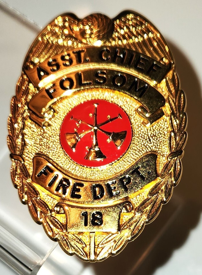 Folsom 18 Asst Chief leather helmet Shield and Uniform badge | eBay
