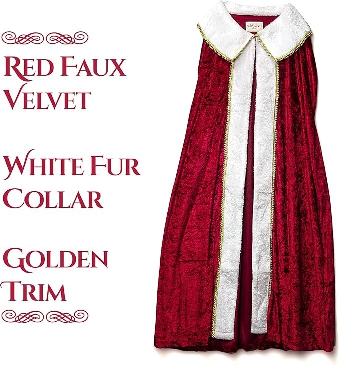 King Cape Full Length Dark Red Velour W/ White Faux Fur & Gold ...