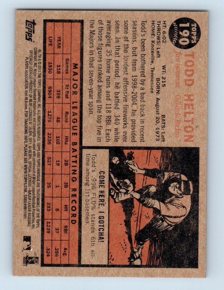 2011 Topps Heritage Todd Helton Colorado Rockies #190 | eBay