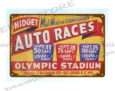 old wall with restaurant pub Midge Auto Races metal tin sign | eBay