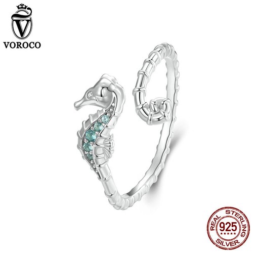 VOROCO Elegant 925 Silver Seahorse Open Finger Ring Fashion Women Gifts ...