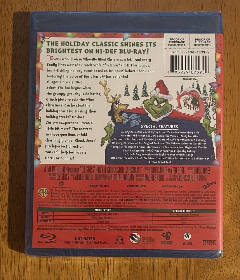 Dr. Seuss How The Grinch Stole Christmas Blu-ray 1966 Cartoon 2009 | eBay