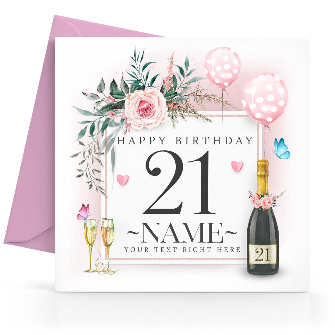 Girly Happy 21st Birthday Card Printable Personalised 21st Birthday