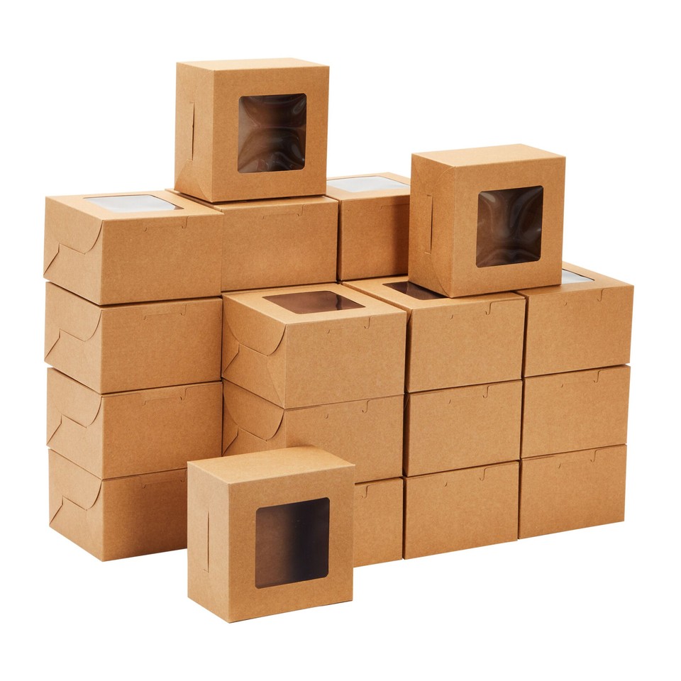 50 Pack 4x4x2 Mini Dessert Boxes with Window - Baked Goods Packaging ...