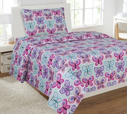 Sheet Set for Girls/Teens Butterfly Light Blue Turquoise Pink Purple ...