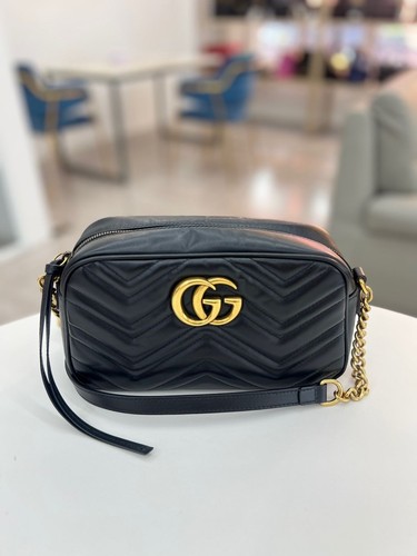 Gucci Marmont Matelassé Small Chain Shoulder Crossbody Bag Black 447632 ...
