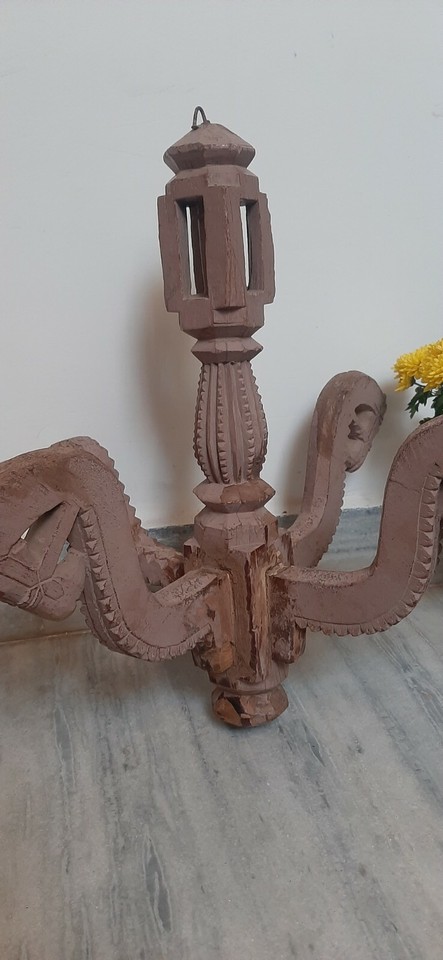 Antico IN Legno da Parete Lampadario a Bracci Dipinto Cavallo Viso ...