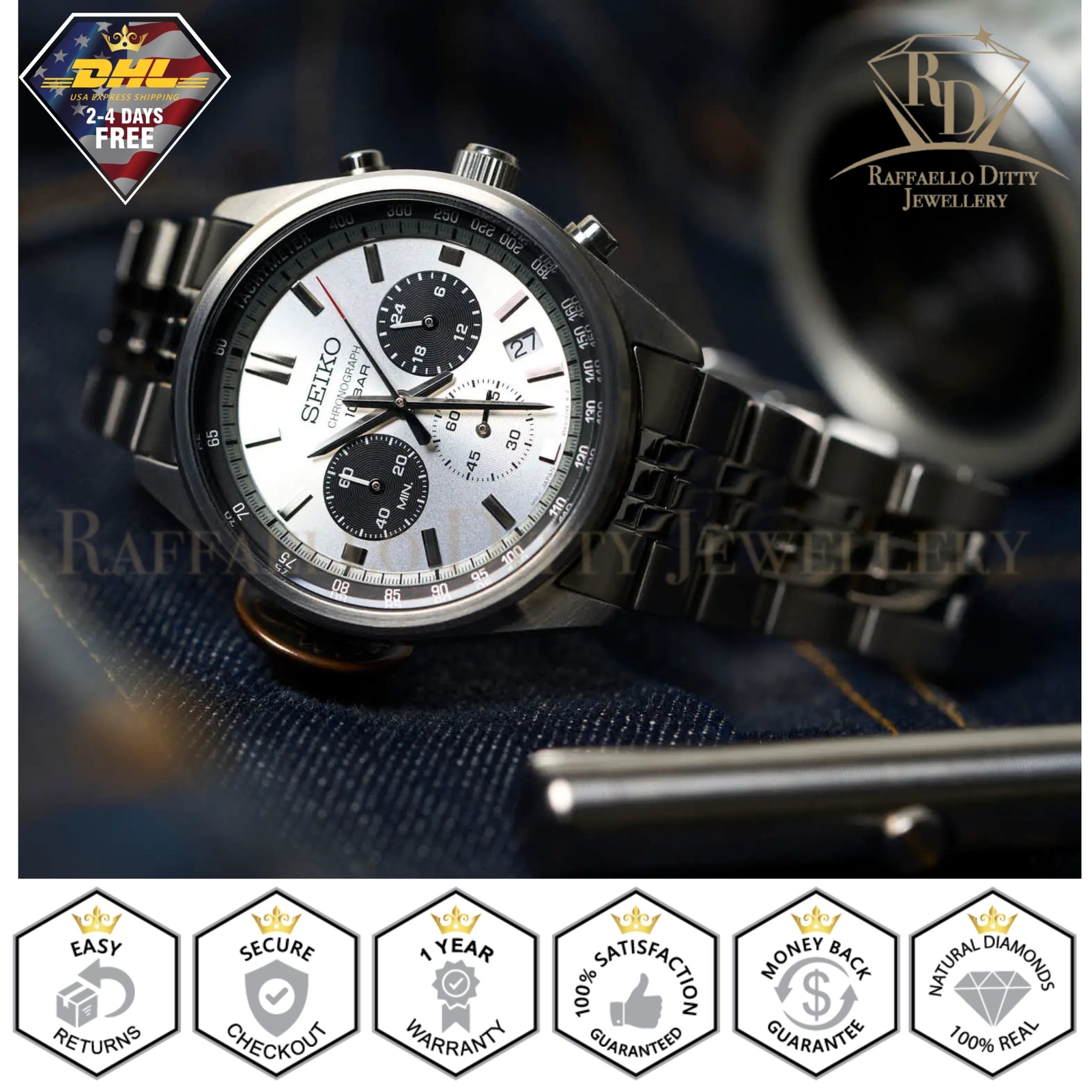 SEIKO Men's Watch Chronograph Quartz Silver Dial Steel SSB425 Valentine ...