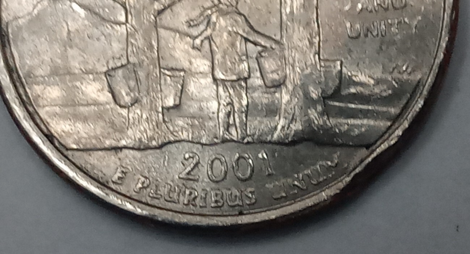 2001-D 25C Vermont 50 States Quarter, planchet multiple error ...