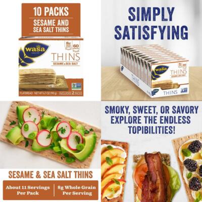 Wasa Flatbread Thins, Sesame and Sea Salt, 6.7 Ounce (Pack of 10) | eBay