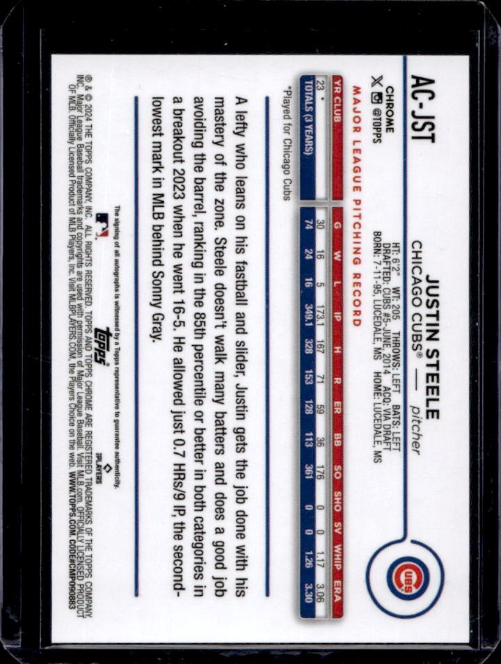 2024 Topps Chrome Update Justin Steele Auto Aqua Wave Refractor #/199 ...