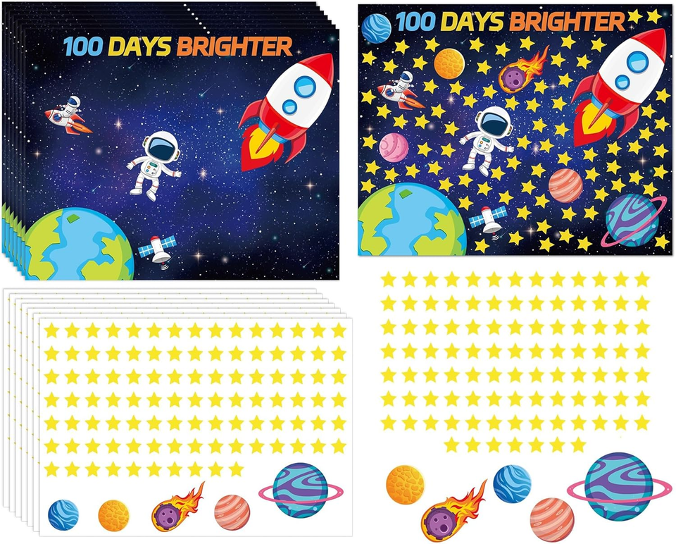 32Pcs 100 Days of School Space Scene Sticker for Kids Fun Vivid Solar ...