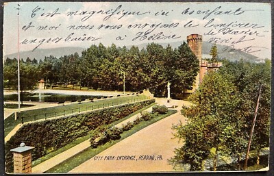 1907 Reading Pa. Post Card City Park Entrance, J. George Hintz Sol-Art ...