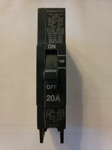 GE Breaker - TEY120 - 1 Pole, 20 Amp, 277, Bolt On - General Electric ...