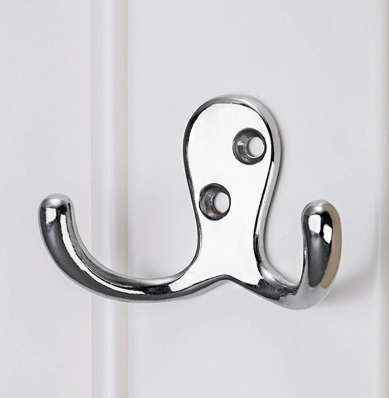 Double Hook Chrome Twin Coat Hooks Door Bathroom Bedroom Dress Clothes ...