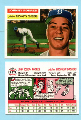 2023-1956 Style Baseball Collector Card #173 Johnny Podres - Brooklyn ...