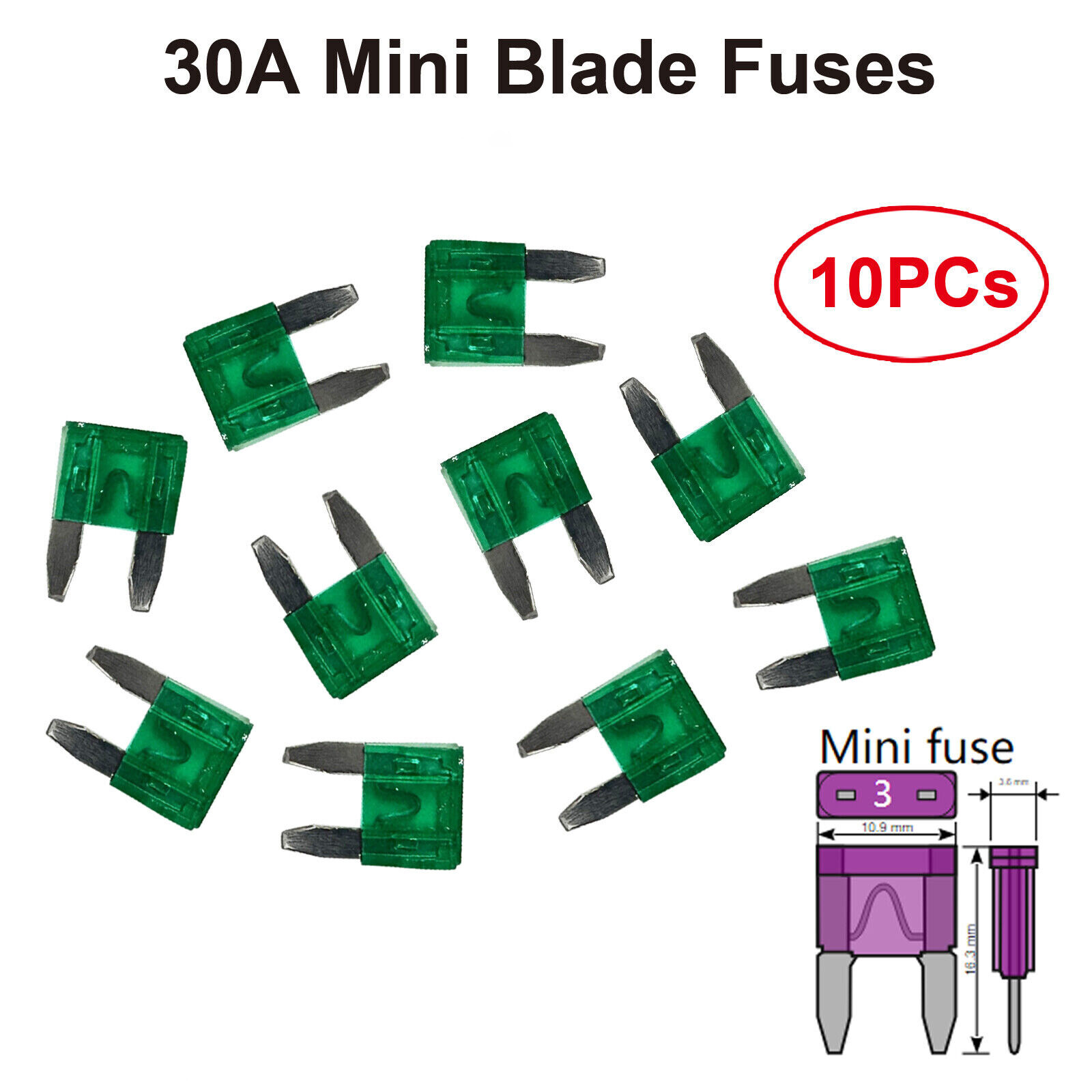 10 Pcs 30A Mini Blade Fuses - Green Car Truck Auto Fuses 30 Amp Fuse AU ...