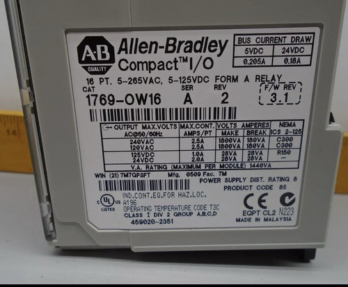 1769-OW16 Allen Bradley Compact I/O Relay Output 1769-0W16 N139 | eBay