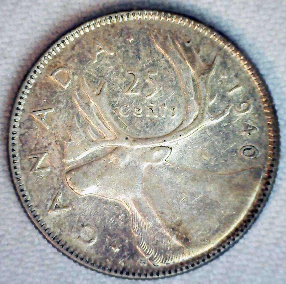 1940 Canada Silver Quarter 25c Canadian Coin Almost Uncirculated George ...