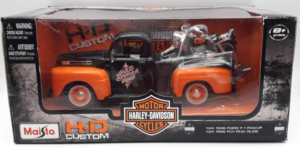 Harley Davidson 1948 Ford F-1 Pickup & 1958 FLH DUO GLIDE Maisto 1:24 ...