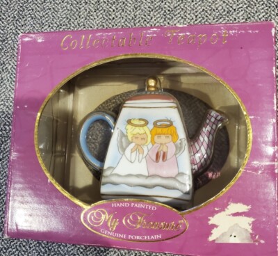 My Treasure Collectible Teapot: Angels Praying Genuine Hand Painted ...