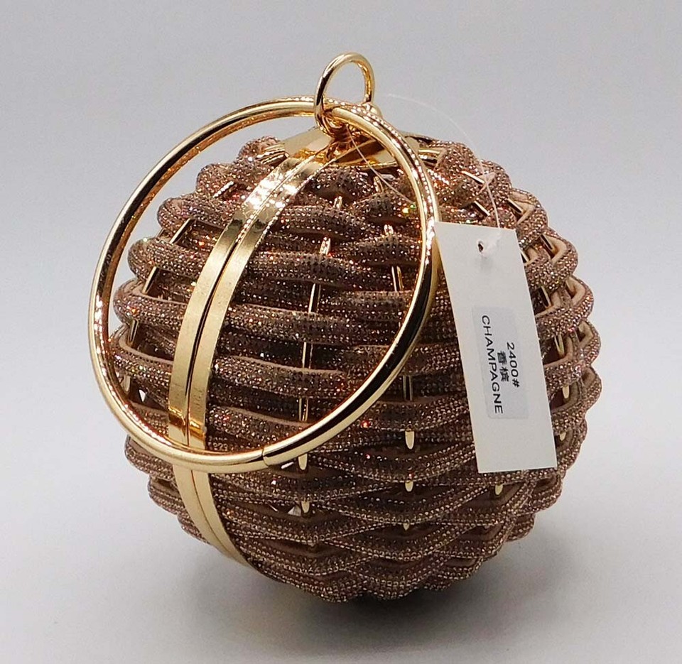 Luxury Rhinestone Ball Shape Clutch Purse Ring Handle Evening Handbag ...