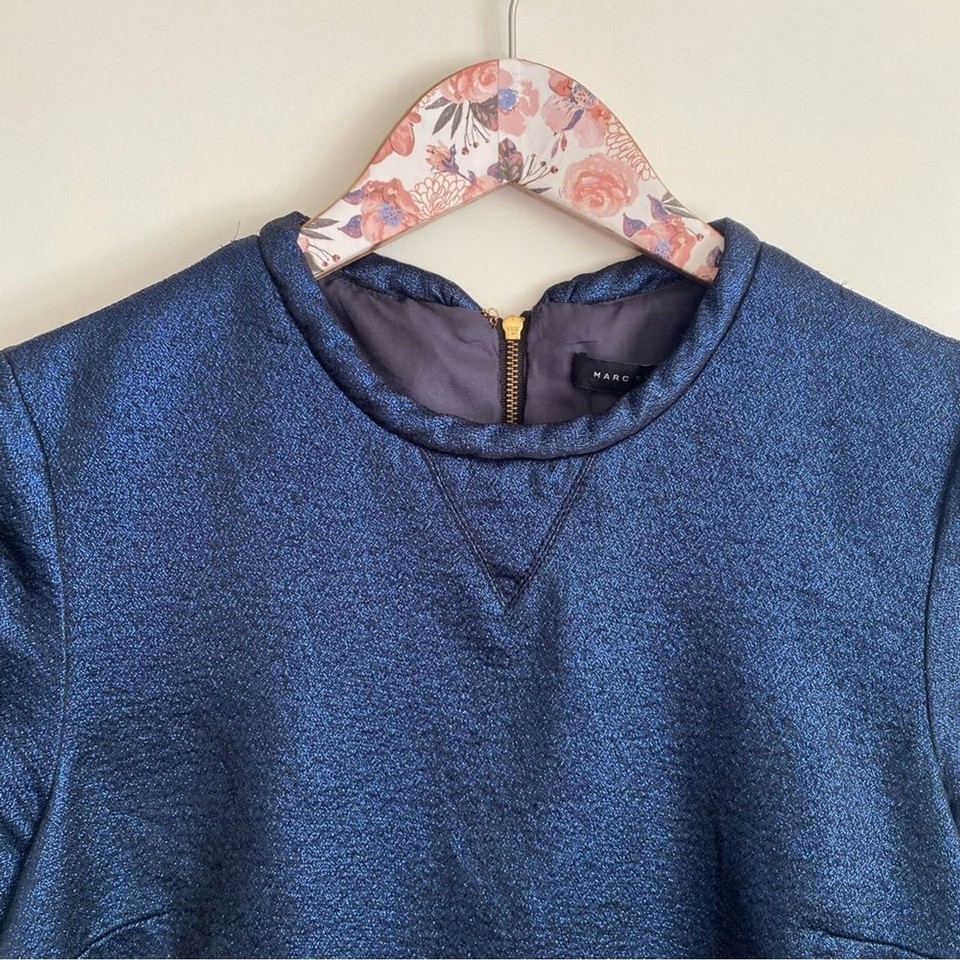MARC Marc Jacobs Blue Shimmer Metallic Short Sleeve Top Shirt XS | eBay