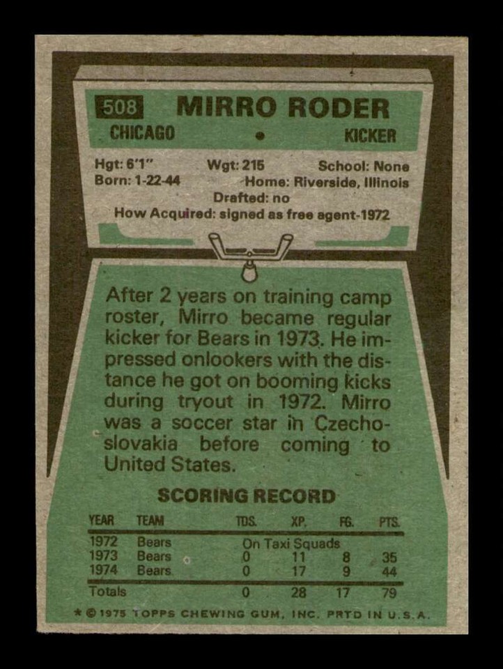 1975 Topps Mirro Roder #508 Chicago Bears | eBay