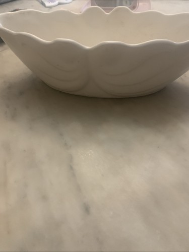 Vtg Hull Pottery USA Off White Ceramic Oblong Scalloped Planter/Bowl ...