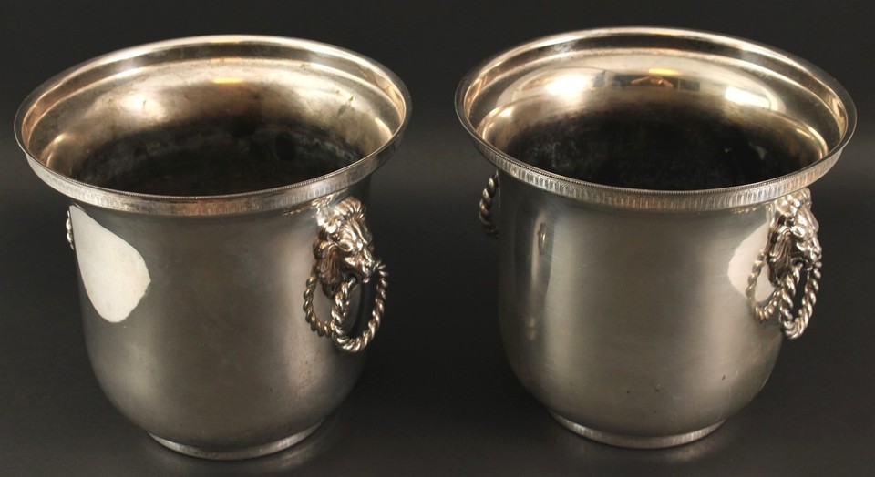 Pr Antique Silver Plate PEDRO DURAN for Alpadur Lion Head Champagne Ice ...