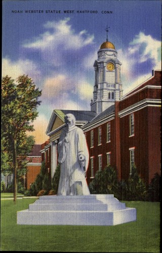 Noah Webster statue West Hartford Connecticut CT clock tower ~ 1940s ...