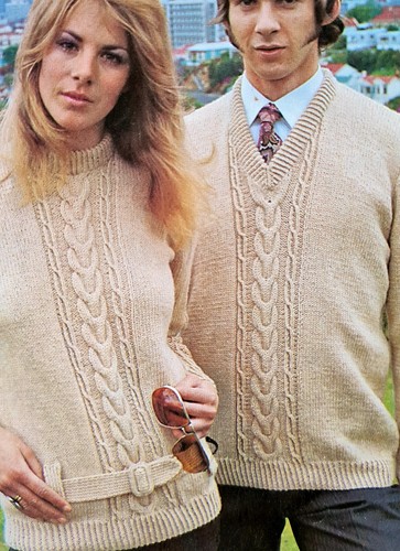 1960s Drop Waist Belted Longline Cable Crew Neck Aotea 7361 Knitting ...