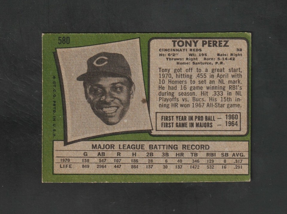 1971 Topps Tony Perez #580 ~~ Reds Hall of Fame | eBay