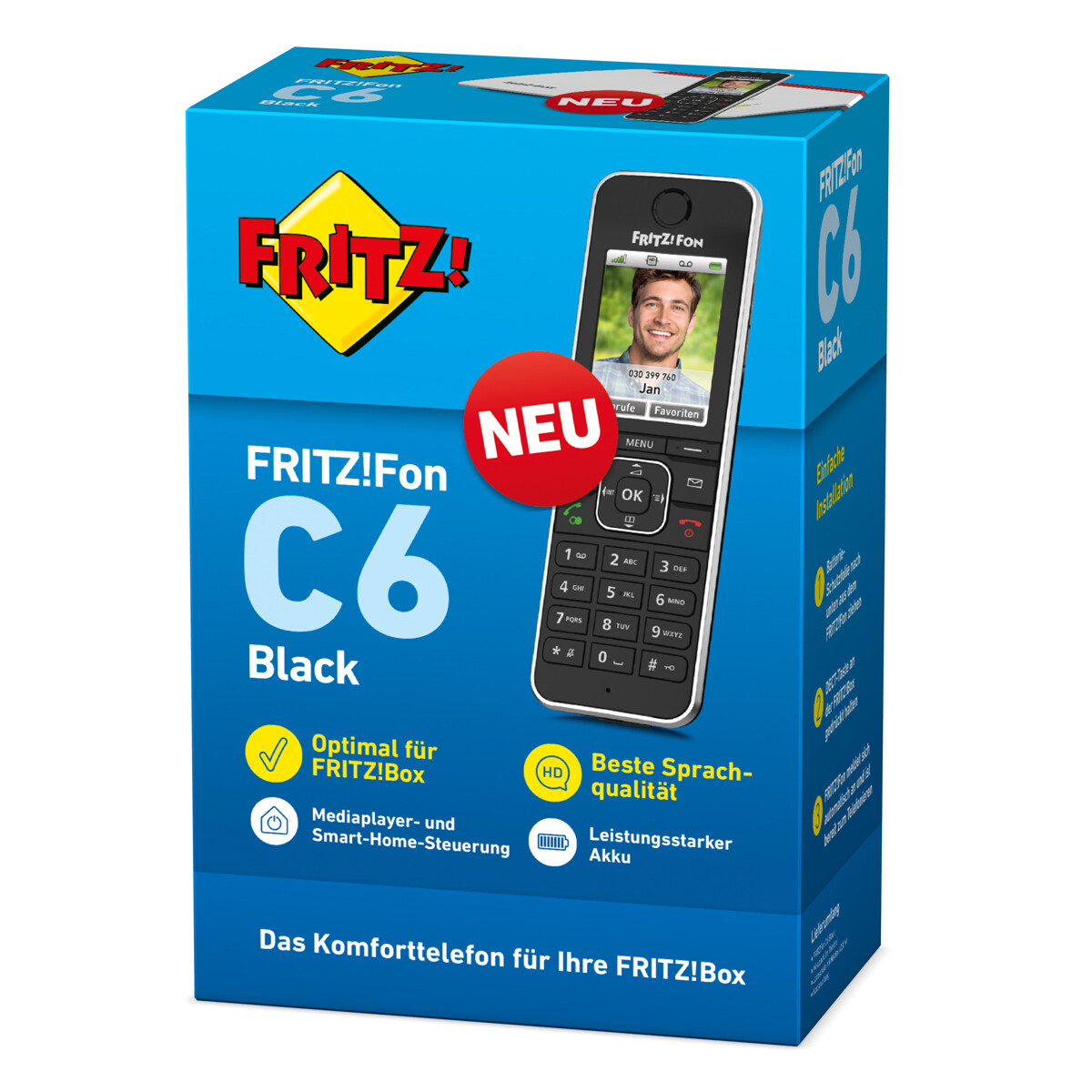 AVM FRITZ!Fon C6 DECT-Telefon, Schwarz [Farbdisplay 180 ppi ...