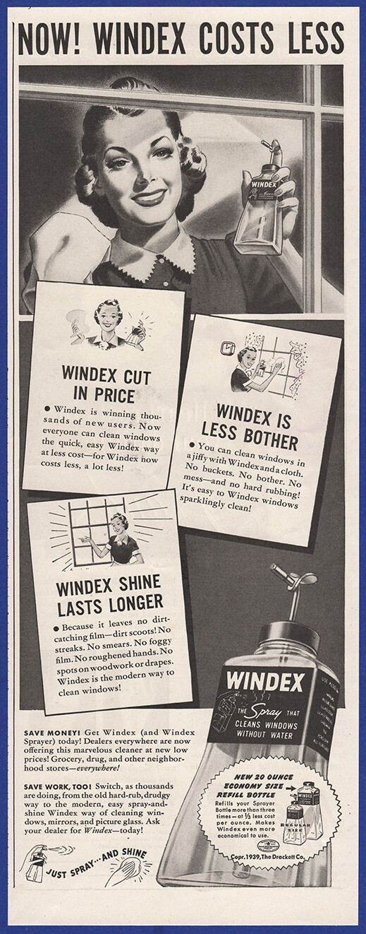 Vintage 1939 WINDEX Window Glass Mirror Cleaner Ephemera 1930's Print ...
