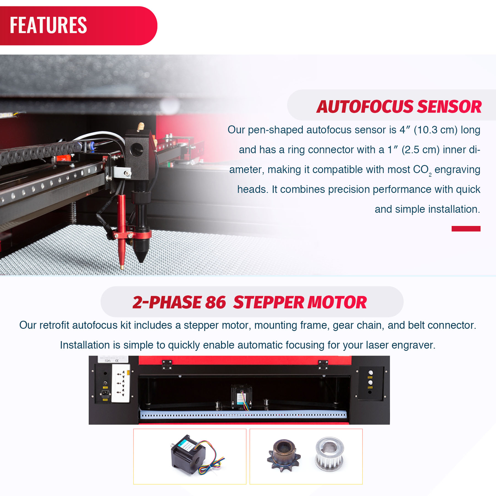 OMTech Autofocus Sensor Kit with Z Motor for 50W 60W 80W 100W CO2 Laser ...