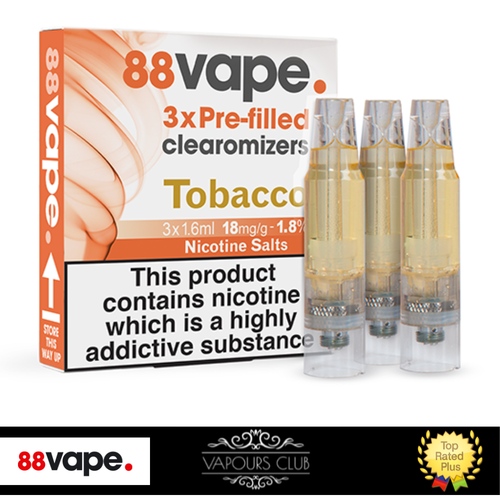 88Vape Tobacco & Menthol 18mg | 3 X Pre-Filled Clearomizers | Nic Salt ...