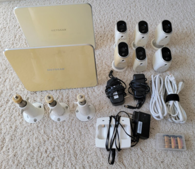 6 Netgear Arlo VMC3030 Cameras w/7 Stands, 2 VMB3000 Base Stns, 27 ...