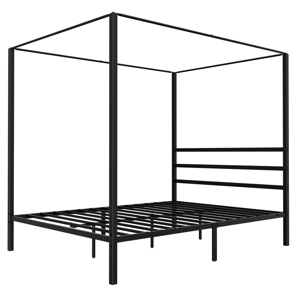 Metal Canopy Bed Frame Mattress Foundation w/Headboard Slat Support ...