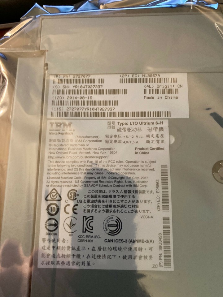 QUANTUM / IBM LSC1S-UTDN-L6BA HH SAS 2727077 DRIVE I40/I80 LTO6 IN SLED ...