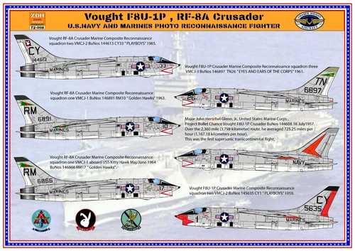 1/72 ZDH decals 72-008 Vought F8U-1P , RF-8A Crusader MARINES | eBay ...