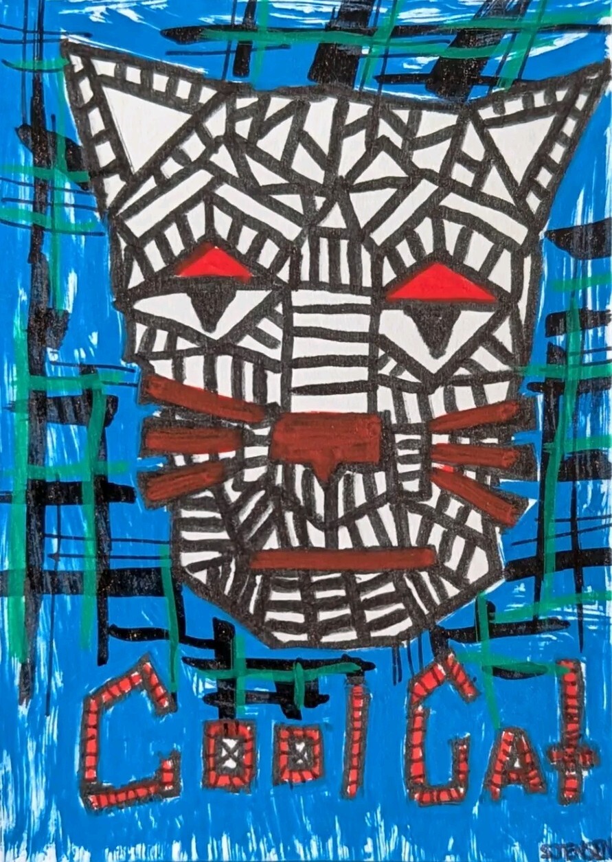 ORIGINAL ACEO ART | In The Bayou | Abstract Cat Geometric Cubism | By ...