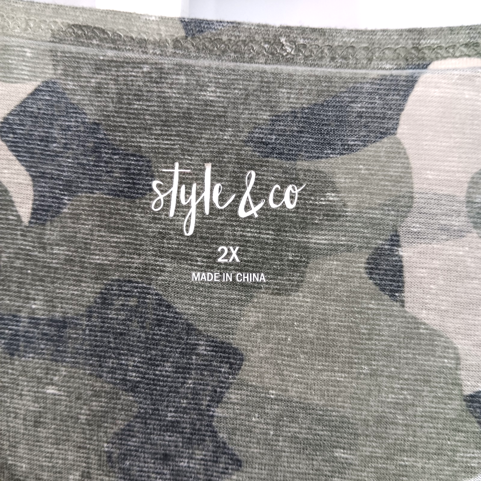 Style & Co Shirt Women Plus Size 2X Camo Green Short Sleeve Round Neck ...