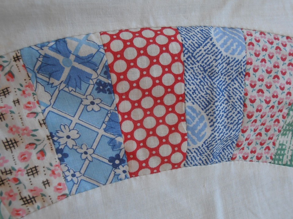 Double Wedding Ring Handcrafted Quilt Feedsack Fabric Cotton Hand Tied ...