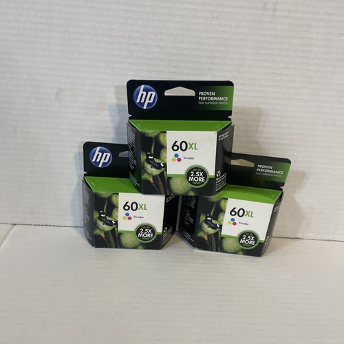 Lot of 3 HP 60XL Color Ink Cartridges - Sealed Genuine OEM - Expired 03 ...