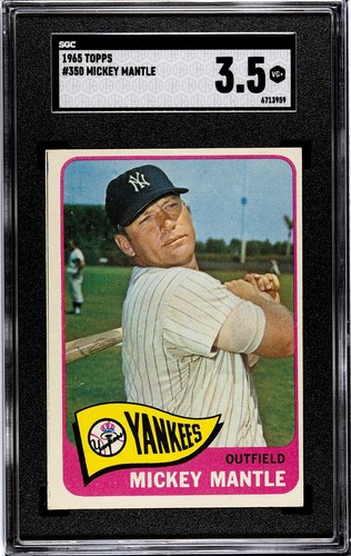 MICKEY MANTLE 1965 Topps Baseball #350 Graded SGC 3.5 NEW YORK YANKEES ...