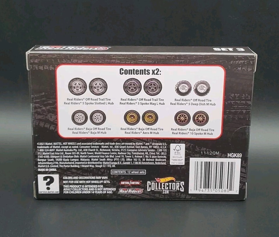 Hot Wheels Collectors RLC Exclusive Real Riders Wheels Pack Set #3 (6 ...