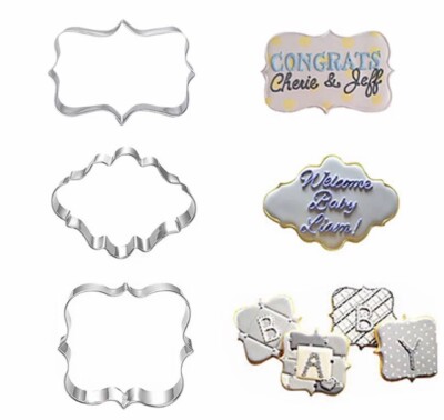 Set of 3 Plaque name / message cookie cutter sugar craft icing marzipan ...