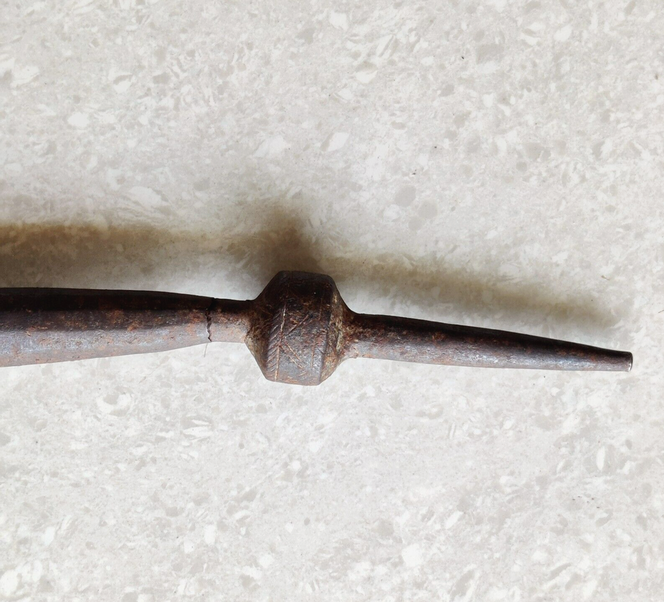 19c Vintage Hand Carved Melon Iron Spear Head End Lance Old Collectible ...